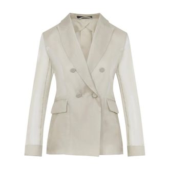 Max Mara Femme, Vestes, Beige, Taille: 36 FR Veste Organza &agrave; Slogan Pianoforte