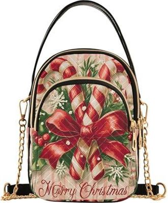 Mnsruu Sac à bandoulière pour femme - Motif canne à sucre dorge de Noël - Avec noeud et noeud - Petit sac à bandoulière avec sangle réglable