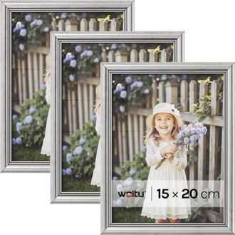 Woltu Bilderrahmen 15x20cm 3er Set Fotorahmen Holzrahmen mit Passepartout, zum vertikalen oder horizontalen Aufhängen/Aufstellen, Posterrahmen Collage Wandd