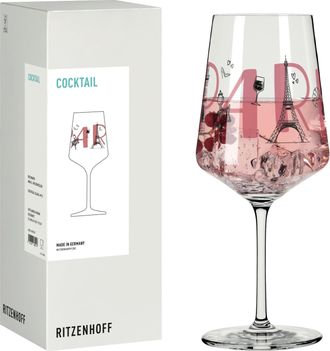 Ritzenhoff 8096007 Cocktail-Glas 500 ml, Serie Entdecker, mit Paris Schriftzug, Rot, Schwarz - Made in Germany