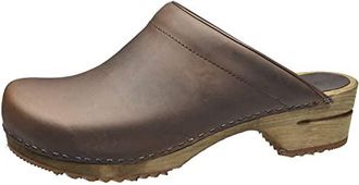 Sanita Christian | Sabots Ouverts | Produit Original Fabriqué à la Main pour Homme | Sabots en Cuir avec Semelle en Bois | Marron | 44 EU