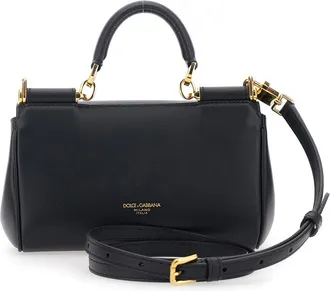 Dolce & Gabbana Womens Crossbody Bag My Sicily Mini Black Leather Cotton Shoulder