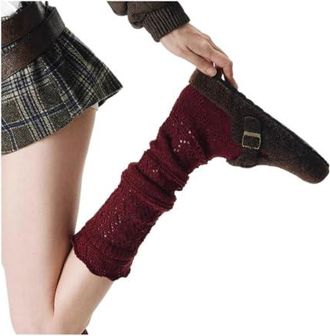 Generic Lot de 2 paires de chaussettes en tricot vintage, longueur mollet pour le printemps, rouge vin, Taille Unique