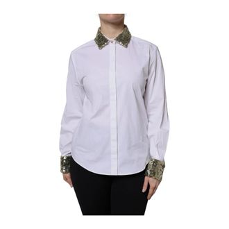 Dolce & Gabbana Pailletten-Shirt-Top mit Knopfverschluss - - Blouses & Shirts - Damen - Wei&szlig; - XS
