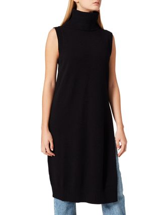 Vila Damen Viril Long S/L Knit Vest - Noos Kleid, Schwarz, M EU