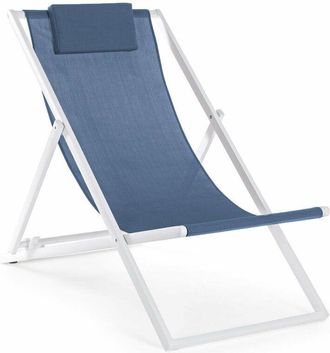 BIZZOTTO Klappbare Liegestuhl Cleo, verstellbar in 3 verschiedene Positionen Sonnenliege f&uuml;r Veranda und Schwimmbad -Wei&szlig; Struktur und Blau Texilene