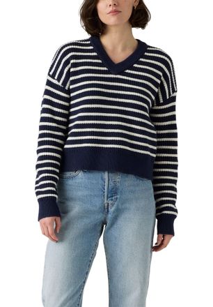 Levi's Damen Reese Pullover mit V-Ausschnitt Parisienne Stripe Peacoat Cotton Blue S