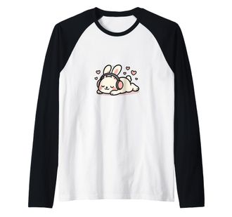 Hello Kitty S&uuml;&szlig;er Kawaii Hase mit Kopfh&ouml;rer Illustration Anime Design Raglan