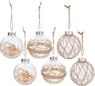 TOPBATHY 6 St&uuml;ck Weihnachtskugeln Kunststoff 8cm Transparente Weihnachtskugeln Mit Juteschnur Boho-weihnachtsbaumschmuck H&auml;ngend Ornamente f&uuml;r Weihnachtsbaum P