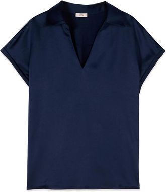 Oltre Femme, Blouses et Chemises, Bleu, Taille: 40 FR T-shirt &agrave; col en V bicolore