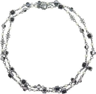 Chanel Halskette - CHANEL HALSKETTE SAUTOIR SCHWARZE UND WEISSE PERLE - Gr. unisize - in Silber - f&uuml;r Damen