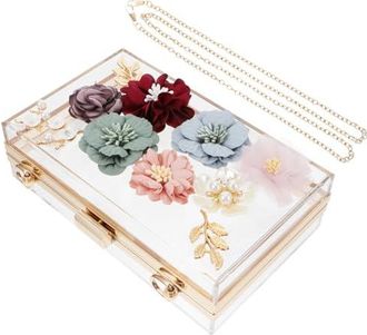 IFUNDOM Pochette De Soir&eacute;e Fleurie Rigide En Acrylique Transparent Pour Femme Mariage Banquet &Eacute;l&eacute;gante Taille Moyenne