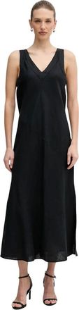 DKNY Dkny, Femme, Robes, Noir, Taille: 36 FR Robe en lin &agrave; encolure en V
