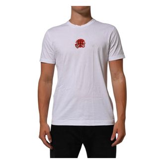 Dolce & Gabbana Homme, Tops, Blanc, Taille: 4XL DG Love Patch Crew Neck T-shirt