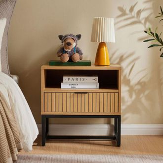 M&S Collection Chevet 1 niche et 1 tiroir 50x40x50 cm naturel effet cannel&eacute; - RIMA