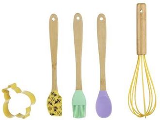 KASANOVA 1 4er-Set Geb&auml;ckzubeh&ouml;r mit Bienen-Ausstechern, Bambus Silikon 18/0 Edelstahl, multi-color