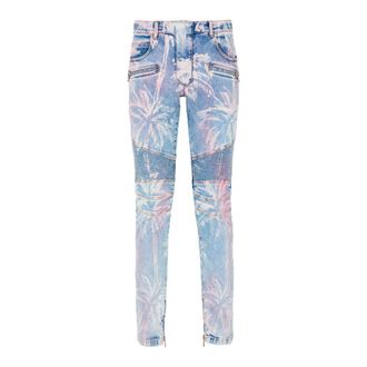 Balmain Palm Tree Print Biker Jeans - - Jeans - Herren - Blau - W32