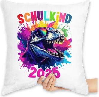 Shirtracer Kissen 40x40 Zierkissen - Deko - Schulkind 2025 T-Rex Dino Einschulung Geschenk Dinosaurier Schulstart I Einschulungsgeschenk T Rex Schulbeginn Gesche