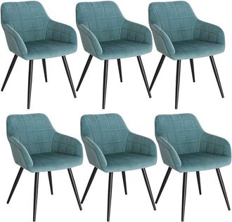 Woltu Lot de 6 Chaises de salle &agrave; manger avec accoudoirs Woltu Chaise de cuisine, Chaise de salon en Velours, Pieds en m&eacute;tal, Vert Turc