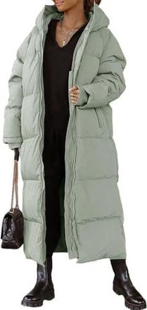 Generic Veste dhiver pour femme avec capuche, long manteau matelass&eacute; &agrave; capuche, poches rembourr&eacute;es, vestes dext&eacute;rieur chaudes en coton, E3GreenB, S
