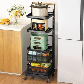 Generic K&uuml;chenregal-Organizer, Verstellbarer Metall-Aufbewahrungswagen, Snackregal mit Herausnehmbarem Tablett und Aufbewahrungskorb for Wohnzimmer, Esszimmer