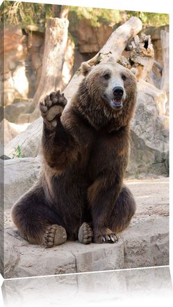 Pixxprint Bär SAGT Hallo, Größe: 100x70cm, Leinwandbild, fertig gespannt, Wandbild, Dekoration, Kunstdruck, kein Poster