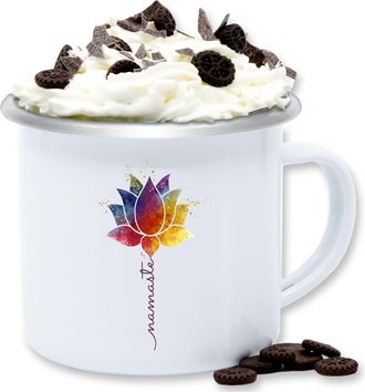 Shirtracer Emaille Tasse Blechtasse - Tassen - Namaste Lotusblüte Yoga Mandala Spirit Wellness Meditation - 300 ml - Weiß Silber - joga lotusblume kaffeetasse ge