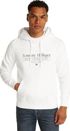 Tommy Hilfiger Sweat à Capuche Homme Center Stack avec Logo, Blanc (White 658 170), XS