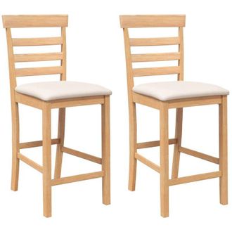 vidaXL Tabourets de bar avec coussins 2pcs naturel bois massif dh&eacute;v&eacute;a - Vidaxl