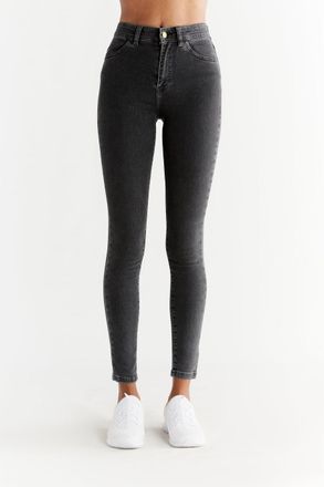 Evermind Damen vegan Jeans Stretch Skinny Fit Aschgrau