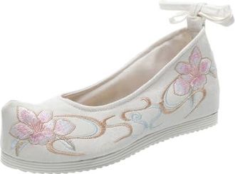 Frcolor Chaussures Chinoises Brodées Style Ancien Femmes pour Danse Performance à Semelle Épaisse Soie Élégantes Et Confortables Blanc