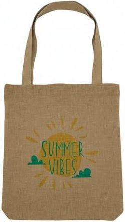 Fabulous Sac Shopping Tote Bag Aspect Lin - Summer Vibes Soleil Et&eacute; Vacances Plage Mer - Sac de Courses Toile Epaisse 360g Beige Naturel Cabas Port&eacute; Epaule Sol