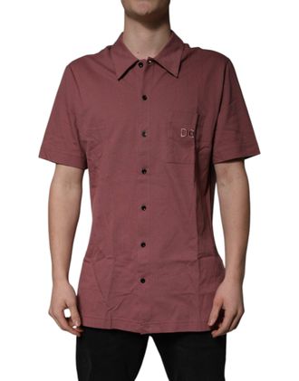 Dolce & Gabbana Dark Pink Button Down Casual Polo Men Shirt Cotton