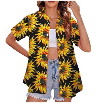 Generic Chemise tropicale d&eacute;t&eacute; pour femme, motif palmier hawa&iuml;en, tenue d&eacute;contract&eacute;e et amusante, &agrave; manches courtes, boutonn&eacute;e, tendance, croisi&egrave;re, dans les 