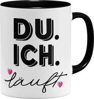 OM3 Du Ich läuft - Partner Tasse mit Spruch Liebeserklärung Liebe - Keramik Becher - 11oz 325ml - Beidseitig Bedruckt - Schwarz