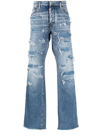 Dsquared2 jean droit &agrave; effet us&eacute; - Bleu