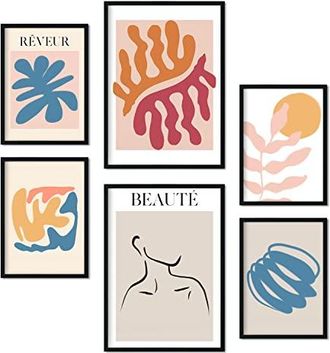 Nacnic Ensemble Nacnique de 6 affiches orange et bleue. Collection de plaques avec collage esth&eacute;tique pour la d&eacute;coration dint&eacute;rieur. Tailles A3 et A4. Sans c