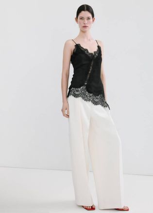 Mango Asymmetrisches Lingerie-Top aus Spitze schwarz - Damen - XS - MANGO