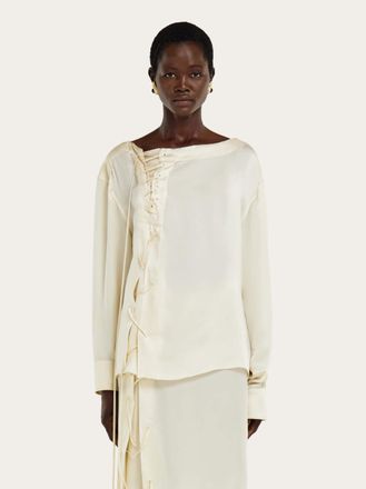 Ferragamo Damen Bluse aus Satin mit B&auml;ndern Wei&szlig;