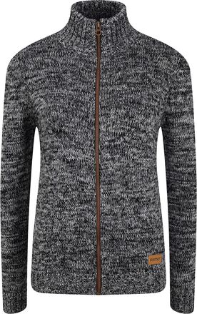 Oxmo OXPhenix Damen Strickjacke Grobstrick Cardigan Strickcardigan mit Stehkragen Reißverschluss 100% Baumwolle Regular fit, Größe:L, Farbe:Black (799000)