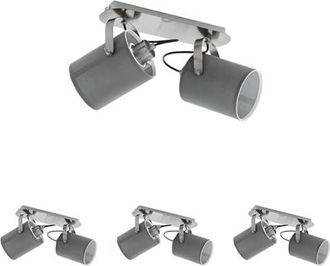 Eglo Deckenlampe Villabate, 2 flammige Textil Deckenleuchte, Deckenspot aus Stahl, Stoff, Farbe: Nickel matt, grau, Fassung: E27 (Packung mit 4)