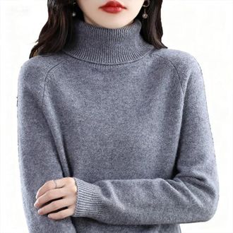 Generic Pull à col roulé pour femme - Manches longues - Coupe ajustée - Mode coréenne - Haut tricoté mi-long - Tenue décontractée dhiver chaude, gris, XXL