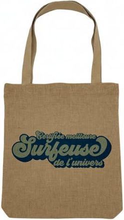 Fabulous Sac Shopping Tote Bag Aspect Lin - Certifi&eacute;e meilleure Surfeuse de lunivers Surf Plage Mer - Sac de Courses Toile Epaisse 360g Beige Naturel Cabas Por