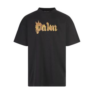 Palm Angels Flamed Logo Schwarzes T-Shirt - - Tops - Herren - Schwarzk - M