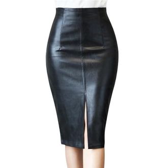 Generic Jupe Longue Femme - Jupe Taille Genou en Cuir pour Femmes Longueur De Bureau Jupe Body Con Slim Fendue Haute Jupe Grossesse Noir