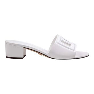 Dolce & Gabbana Femme, Chaussures, Blanc, Taille: 37 EU Mules en cuir de veau avec logo DG