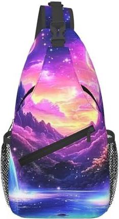 Generic Mountain Falls Milky Way Starry Night Sky Sac &agrave; bandouli&egrave;re de voyage pour homme Sac &agrave; dos de randonn&eacute;e