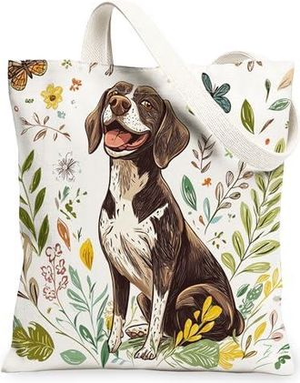 Generic Sac fourre-tout en toile &agrave; poils courts pour le shopping 33 x 38 cm, motif fleurs de dessin anim&eacute;, sac &agrave; bandouli&egrave;re r&eacute;utilisable pour femme, peinture