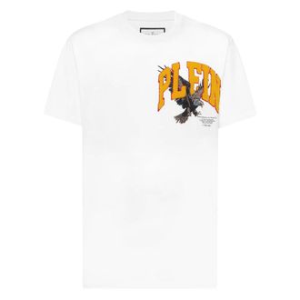 Philipp Plein Homme, Tops, Blanc, Taille: XL T-Shirt Col Rond Crystal Eagle Mini