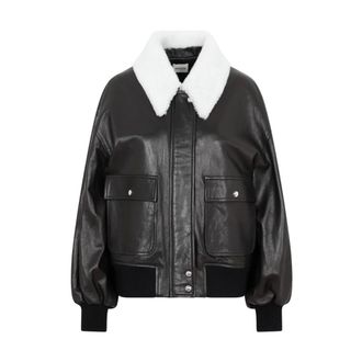 Khaite Femme, Vestes, Noir, Taille: 36 FR Veste en Cuir Noir avec Col Teddy